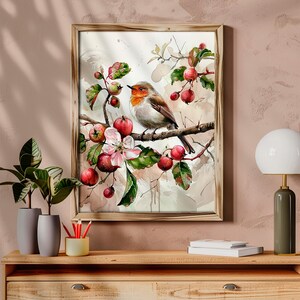 Red Robin Print, Printable Watercolor Bird Painting, Farmhouse Bird ...