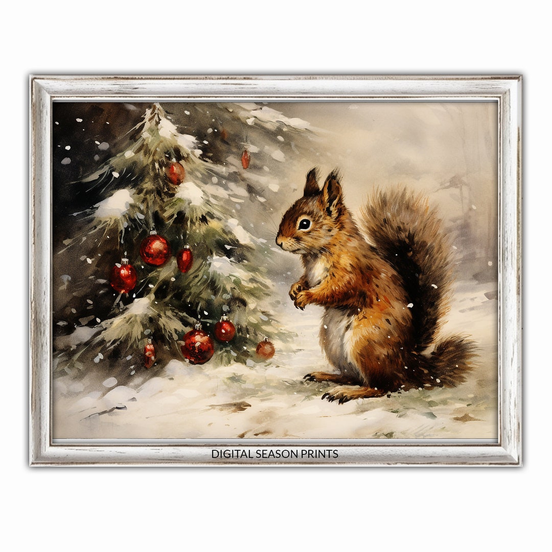 Squirrel Digital Painting Print, Christmas Holiday Wall Art , Printable ...