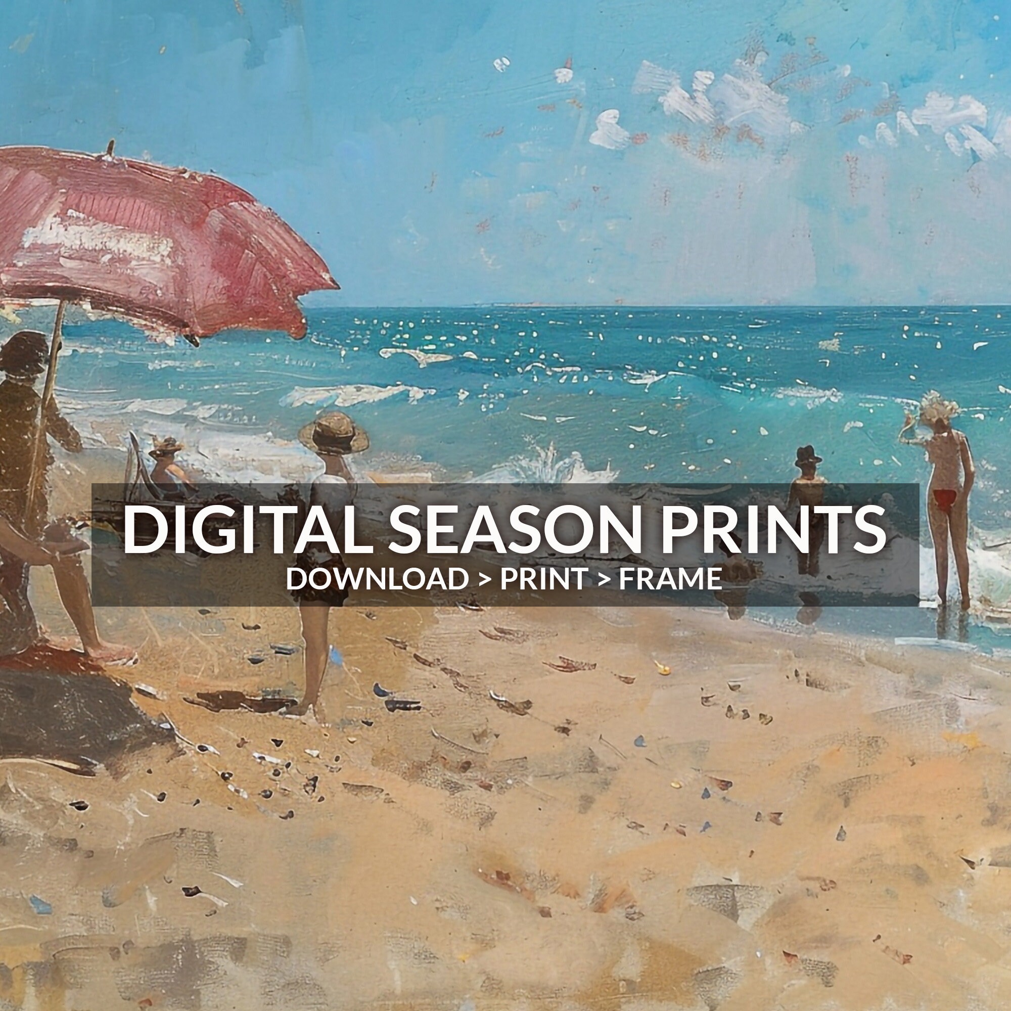 Printable Summer People on the Beach Print, Coastal Summer Vacation ...