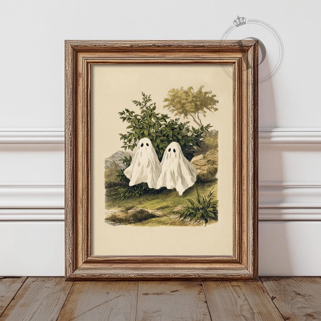 Ghost Duo Printable Wall Art, Halloween Gothic Haunted Garden Decor ...