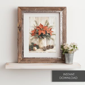 Rustic Poinsettia Print, Printable Vintage Christmas Wall Art - Etsy