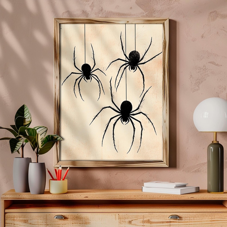 Printable Halloween Wall Art, Spider Painting, Farmhouse Decor, Spooky ...