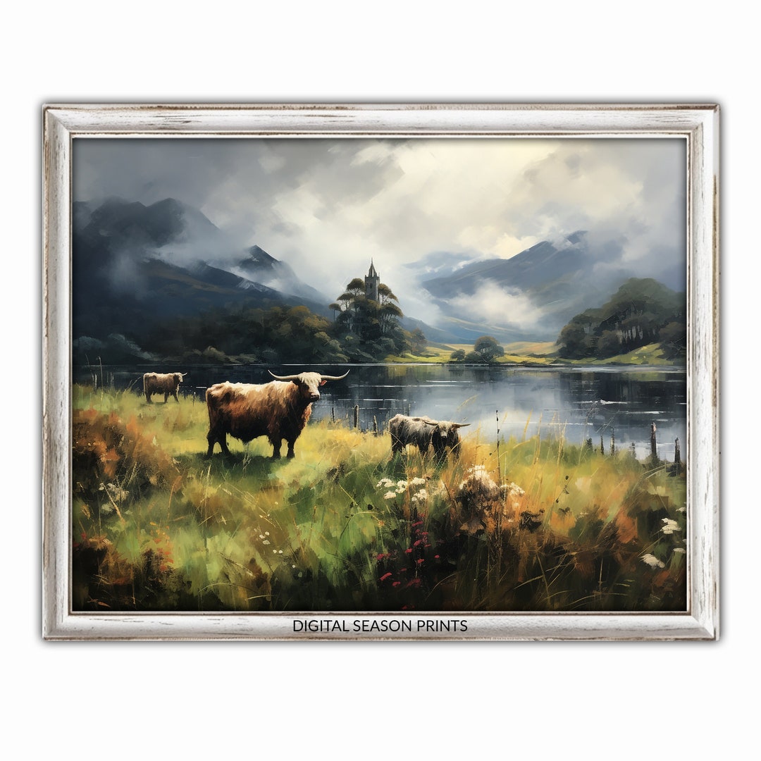 Irish Landscape Print, Ireland Painting, Irish Cows Art, Ireland Wall ...