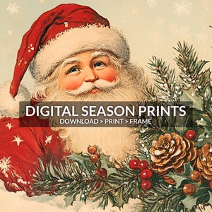 Retro Santa Claus Print, Printable Vintage Christmas Wall Art ...