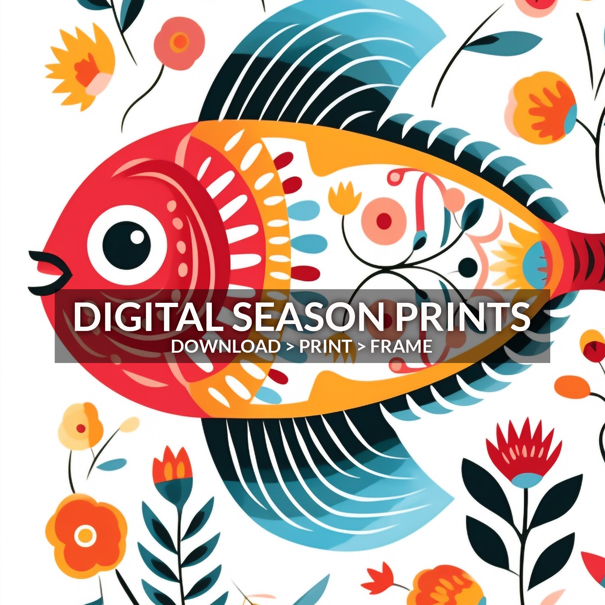 Scandinavian Folk Art, Fish Folk Art Print, Animal Nordic Folk Art ...