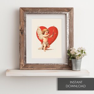Heart Valentines Day Print, Cupid With Bow Printable Retro Romantic ...