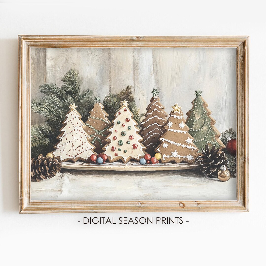Christmas Tree Gingerbread Cookies Print, Printable Vintage Christmas ...