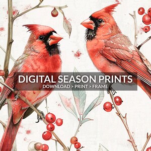 Red Cardinal Print Printable Vintage Christmas Holiday Wall Art Rustic ...