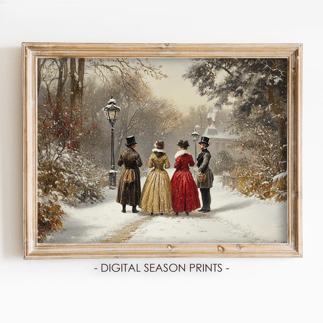 Victorian Christmas Wall Art Print, Vintage Winter People in Snow Scene ...