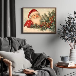 Retro Santa Claus Print, Printable Vintage Christmas Wall Art ...