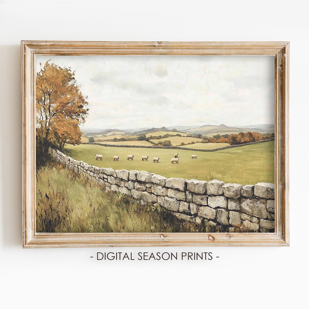 Irish Stone Wall Painting, Printable Field Landscape With Sheeps ...