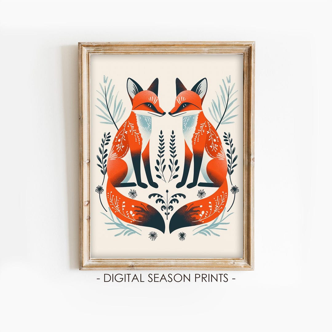 Fox Print, Printable Scandinavian Folk Art, Nordic Wall Art, Norwegian ...