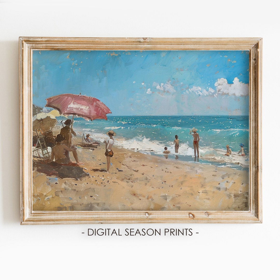 Printable Summer People on the Beach Print, Coastal Summer Vacation ...