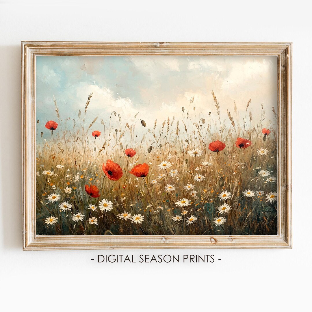 Wildflower Field Painting, Spring Poppy Landscape, Summer Wildflower ...