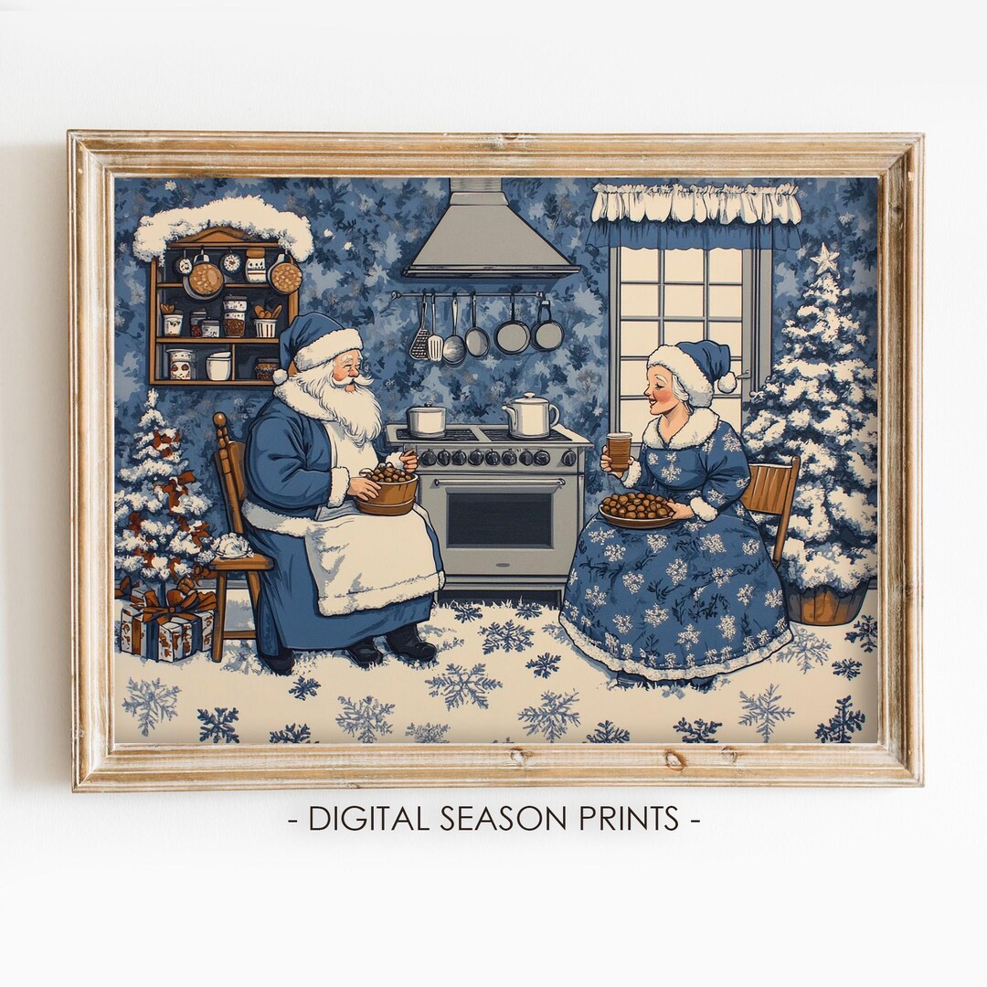 Santa Claus and Mrs Claus Print, Printable Vintage Christmas Wall Art ...