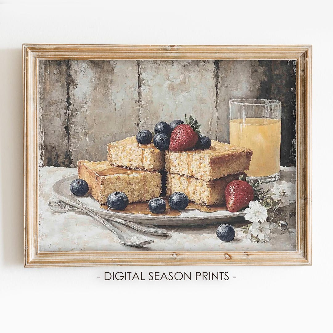 Printable Country Kitchen Wall Art, Berry Cornbread Print, Food Still ...