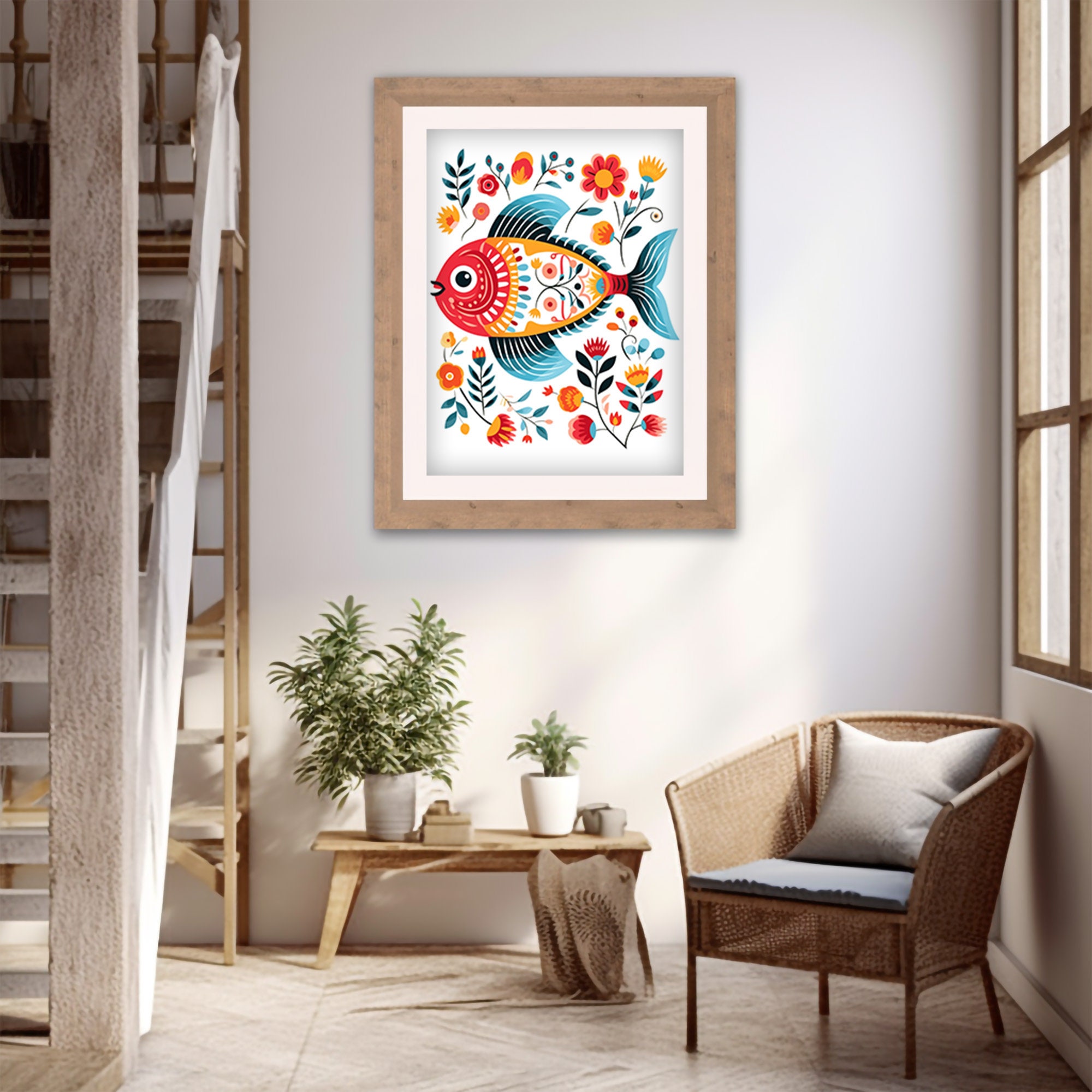 Scandinavian Folk Art, Fish Folk Art Print, Animal Nordic Folk Art ...