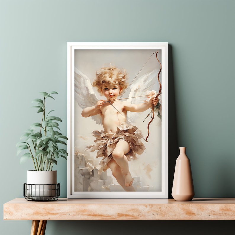 Valentine Day Cupid Print, Romantic Painting, Digital Printable Wall ...