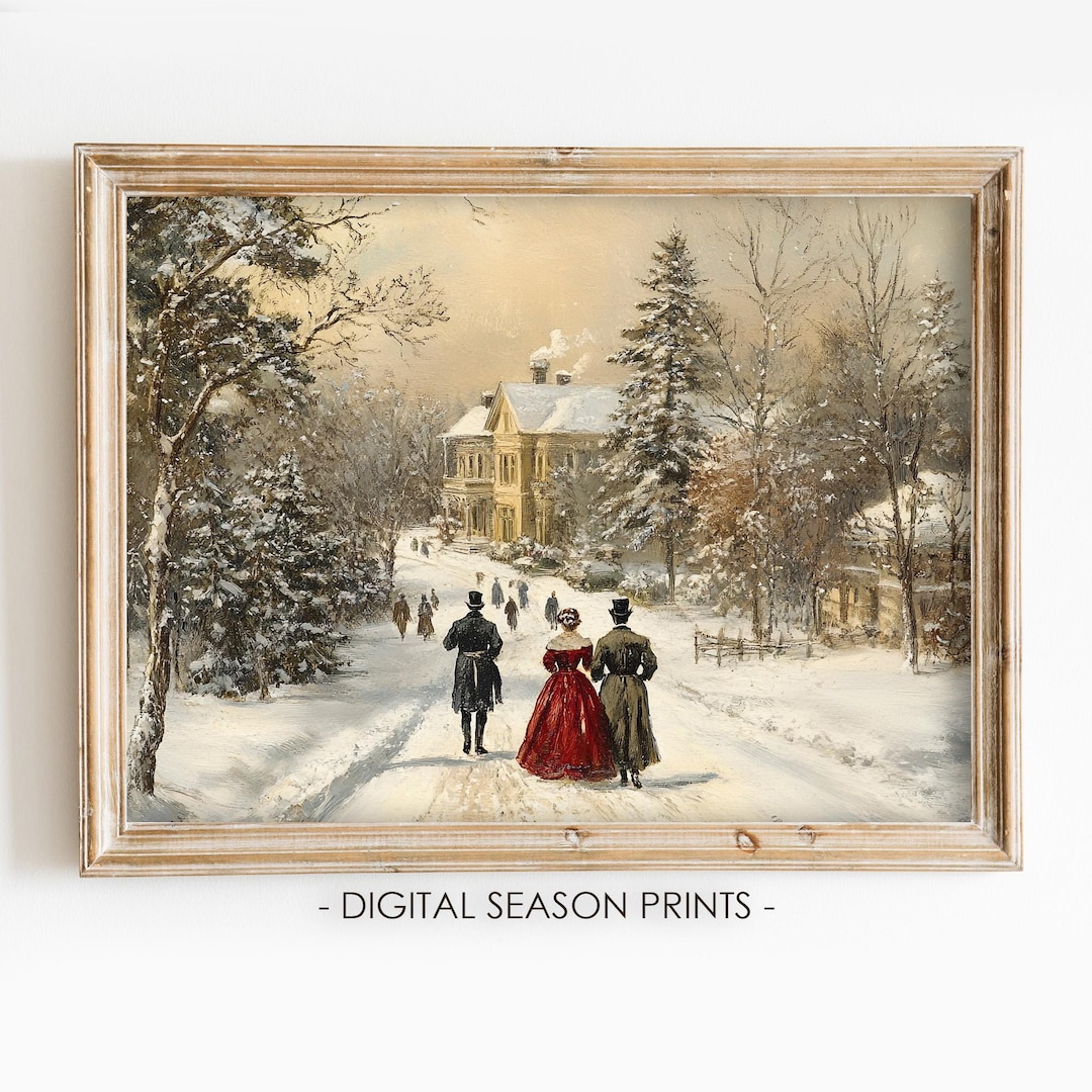 Victorian Winter Scene Printable Wall Art, Vintage Christmas Snowy ...