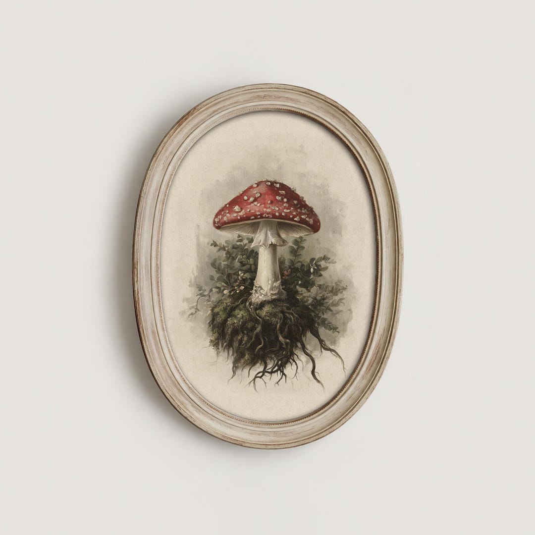 Mushroom Wall Art Printable, Vintage Red Botanical Nature Print ...