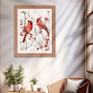 Red Cardinal Print Printable Vintage Christmas Holiday Wall Art Rustic ...
