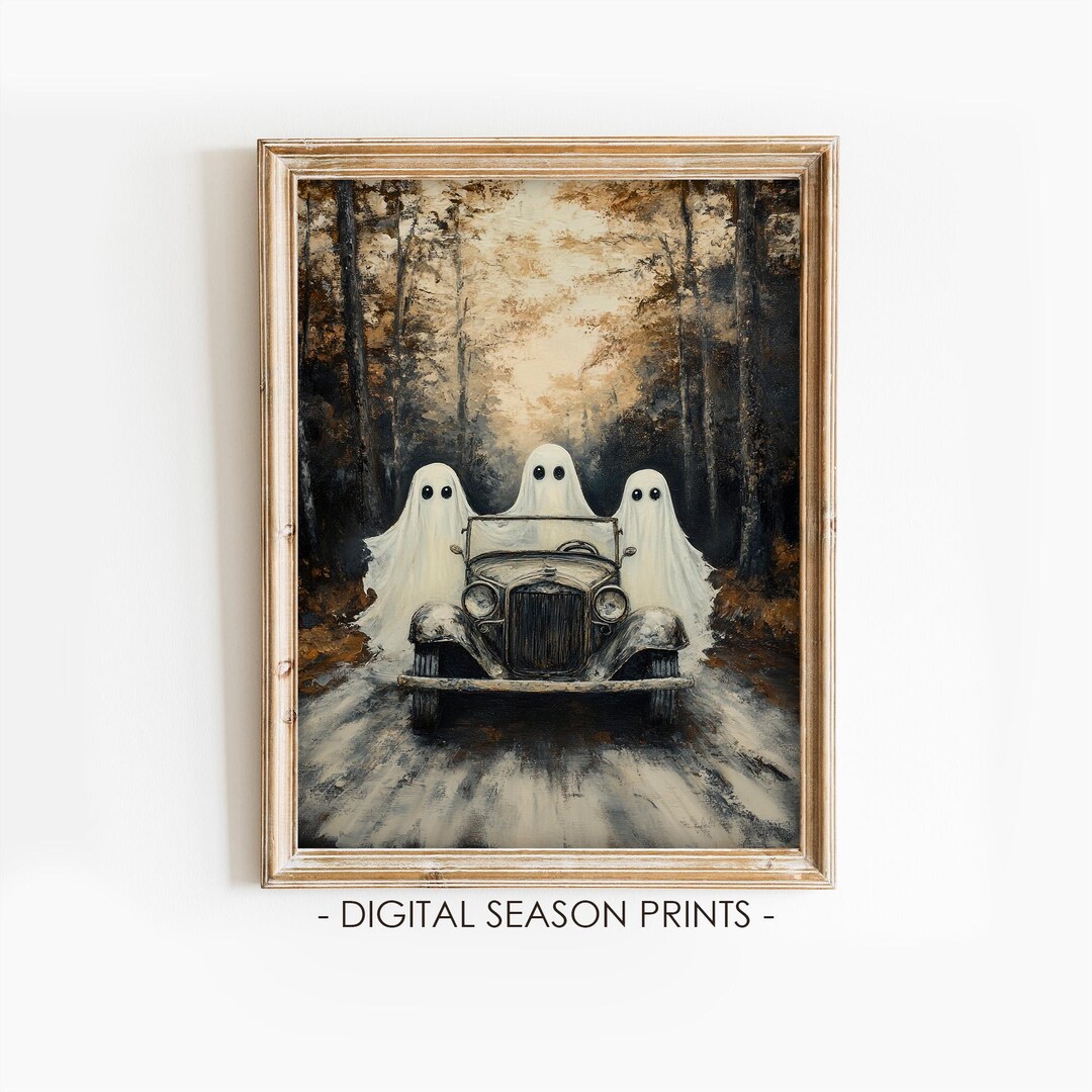 Printable Halloween Wall Art, Ghost Driving Car Painting, Dark ...