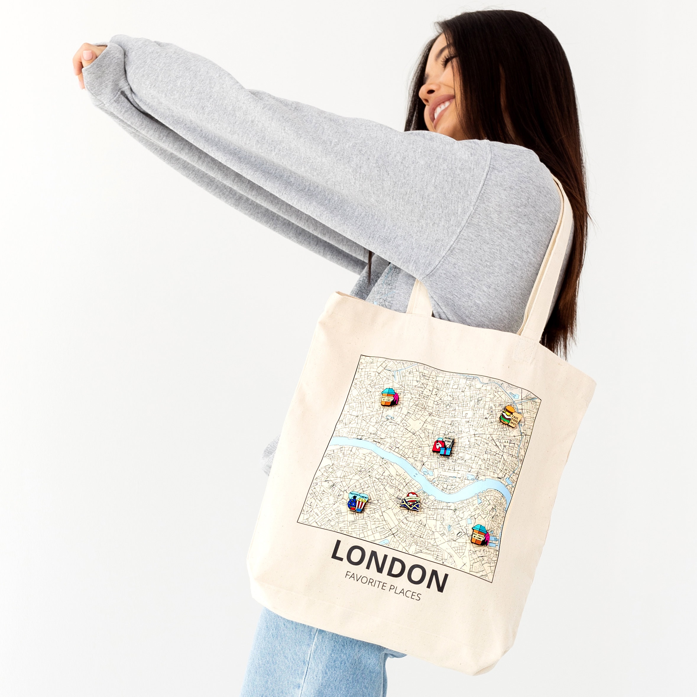 Custom Map Tote Bag With Wooden Pin Set, Personalized Travel Tote, Map ...