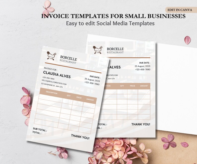 Beige and White Modern Restaurant Invoice, Editable Invoice & Receipt ...