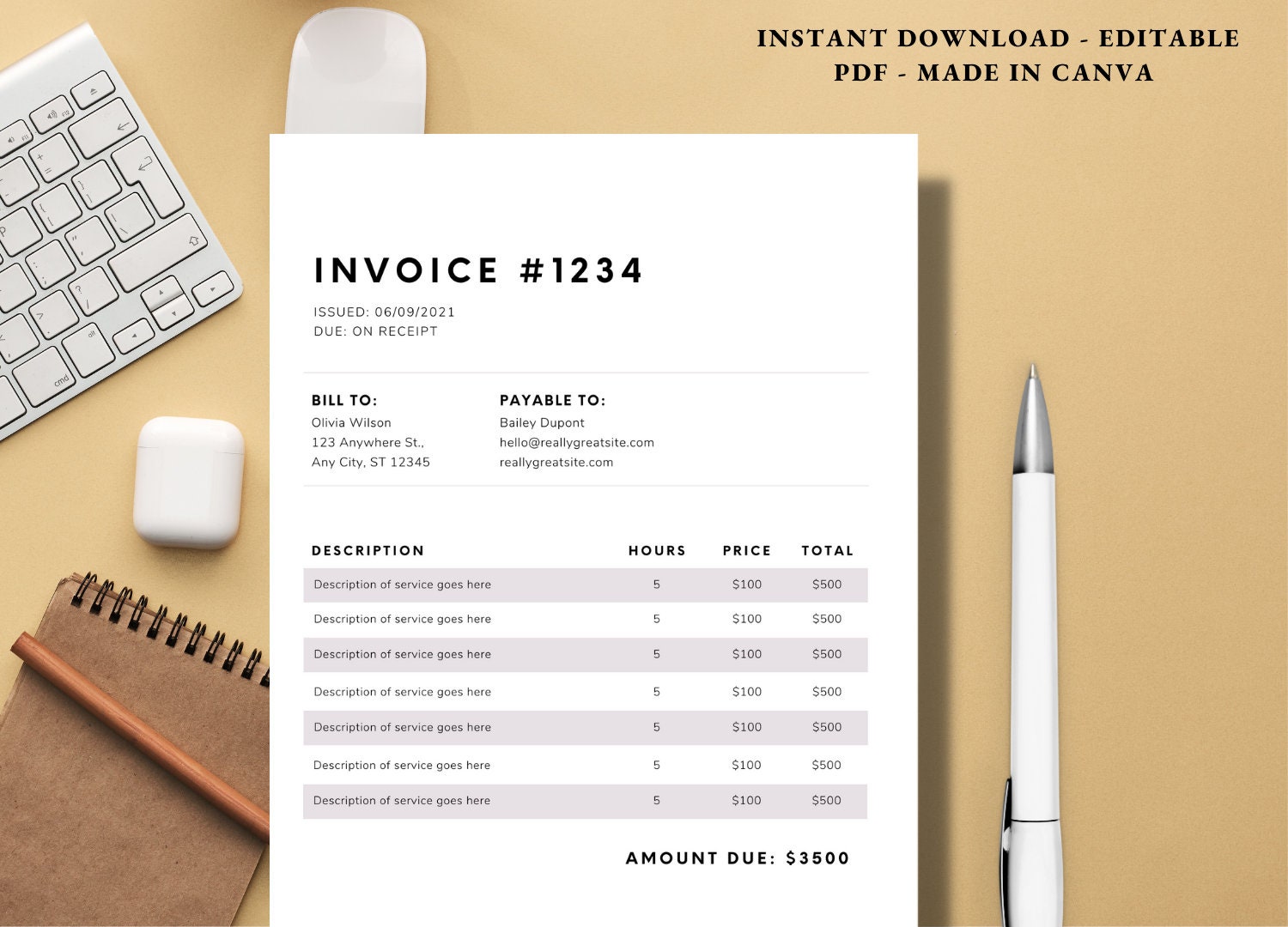 Modern Minimal Simple Invoice Templates, Editable Invoice & Receipt ...