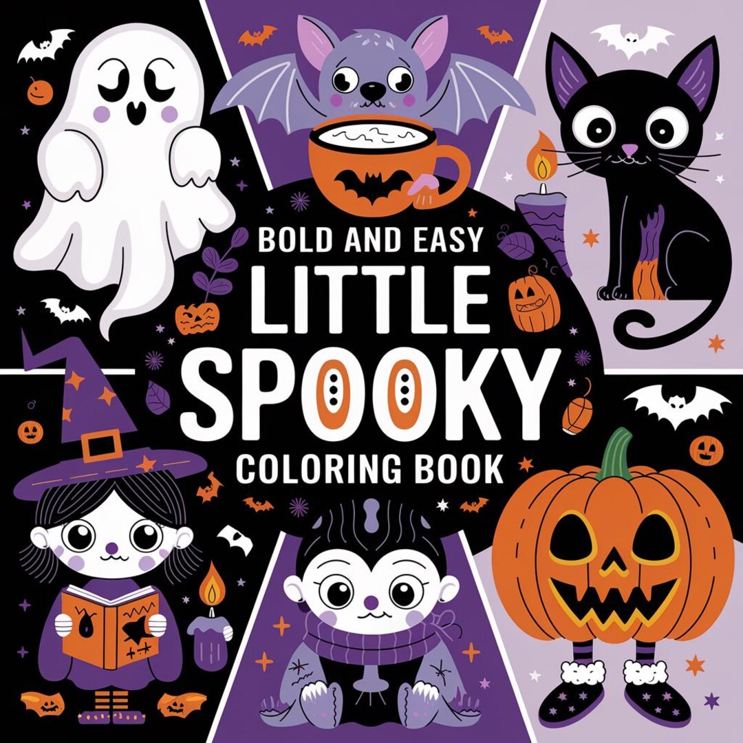 100 Bold and Easy Coloring Book, Kawaii Halloween Coloring Pages, Cute ...
