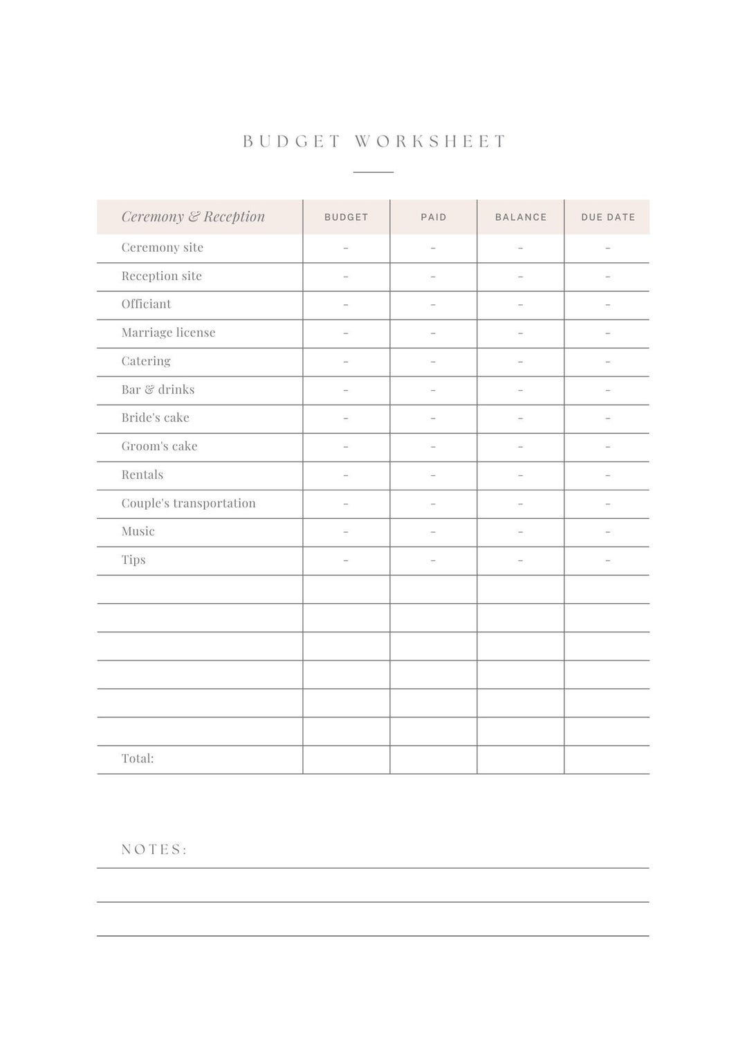 Simple Wedding Budget Planning Worksheet Checklist - Etsy