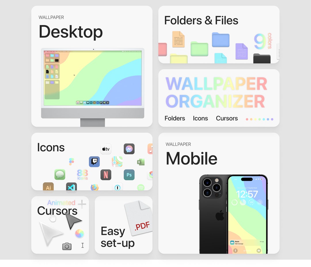 Aesthetic Desktop Organizer Bundle With Icons, Folders and Cursors for ...