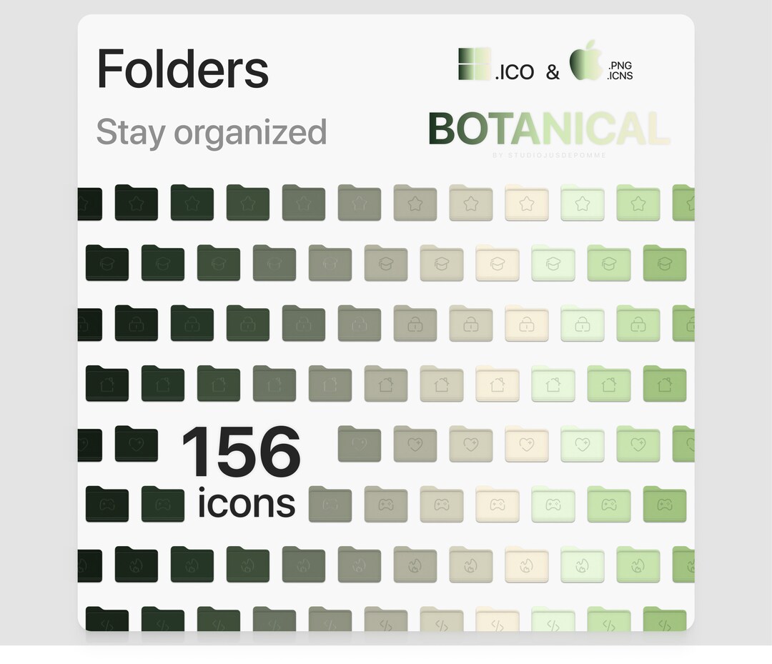Folder Icons Desktop, Mac Windows Icons, Botanical Green Aesthetic ...