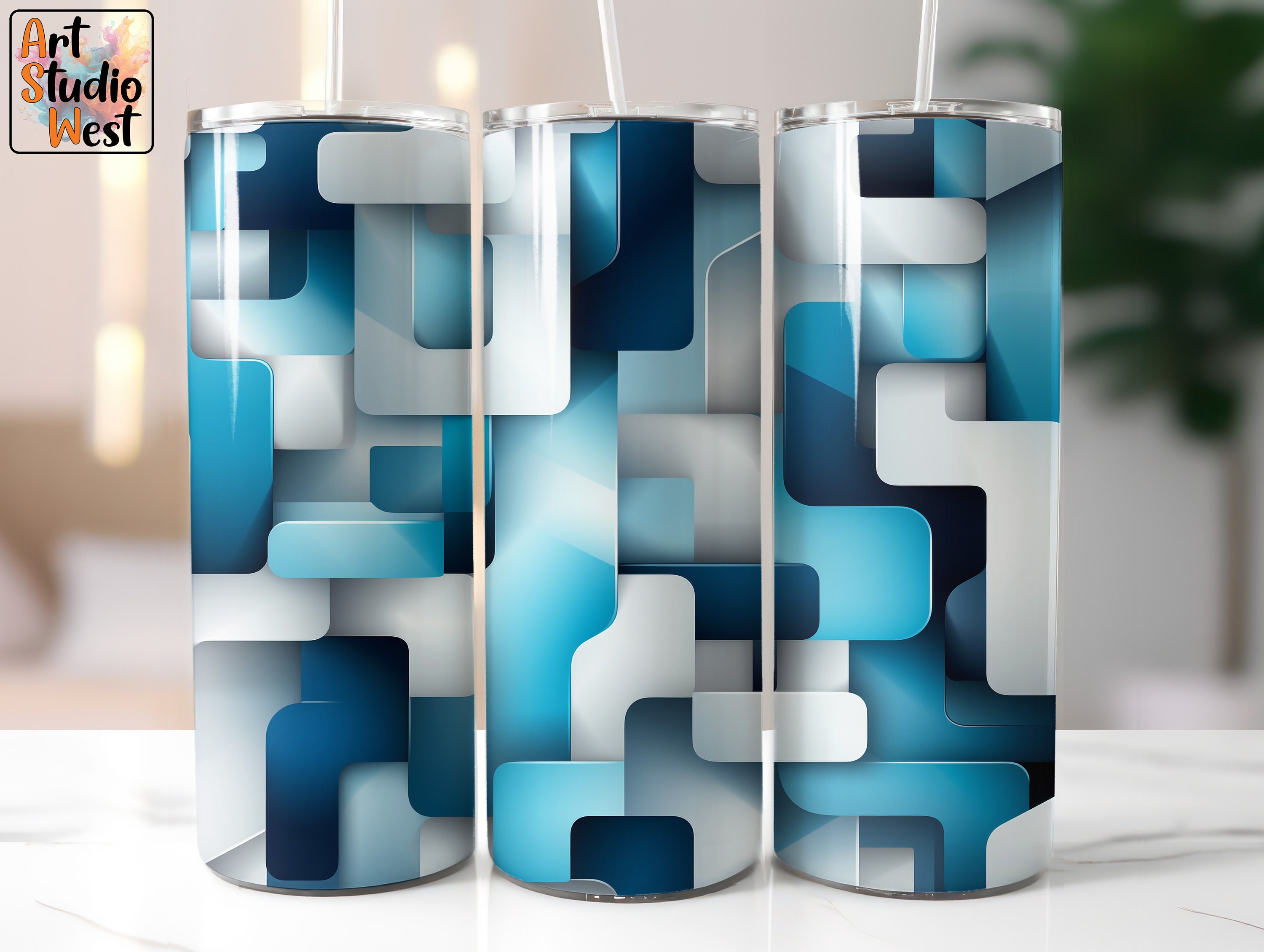3D Geometric Tumbler Wrap Designs, 20 Oz Skinny Tumbler PNG, Vibrant ...