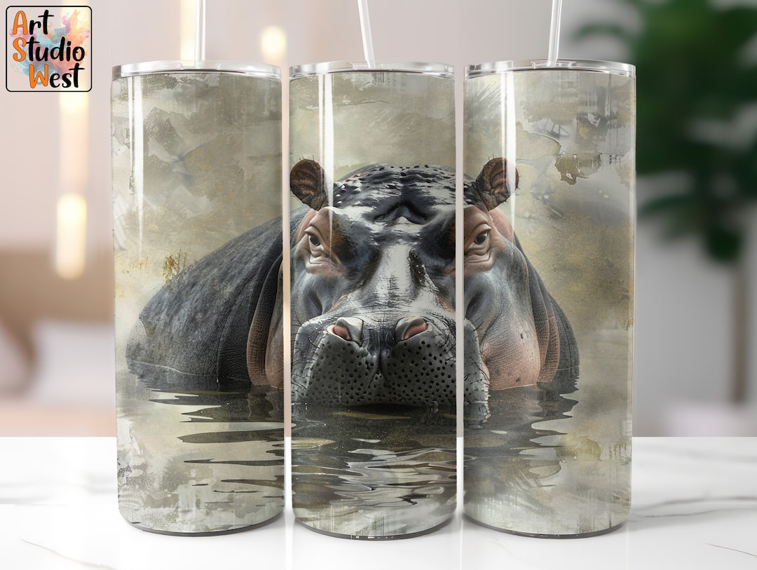 Hippopotamus Tumbler Wrap, Watercolor Hippo Animal Sublimation Graphics ...