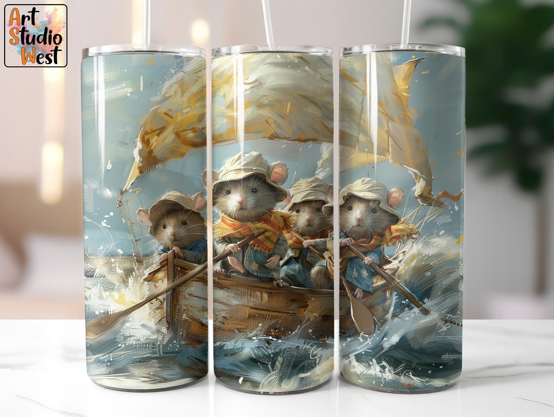 Mouse Tumbler Wrap, Mice Sailing on a Boat Watercolor Animal ...