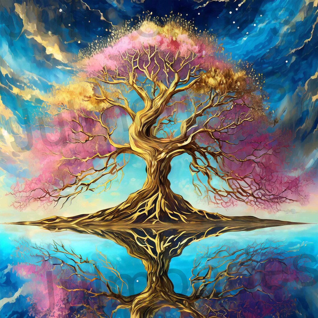 Diamond Painting Kit 40x40 Tree of Life Pink Golden Blue Source of ...