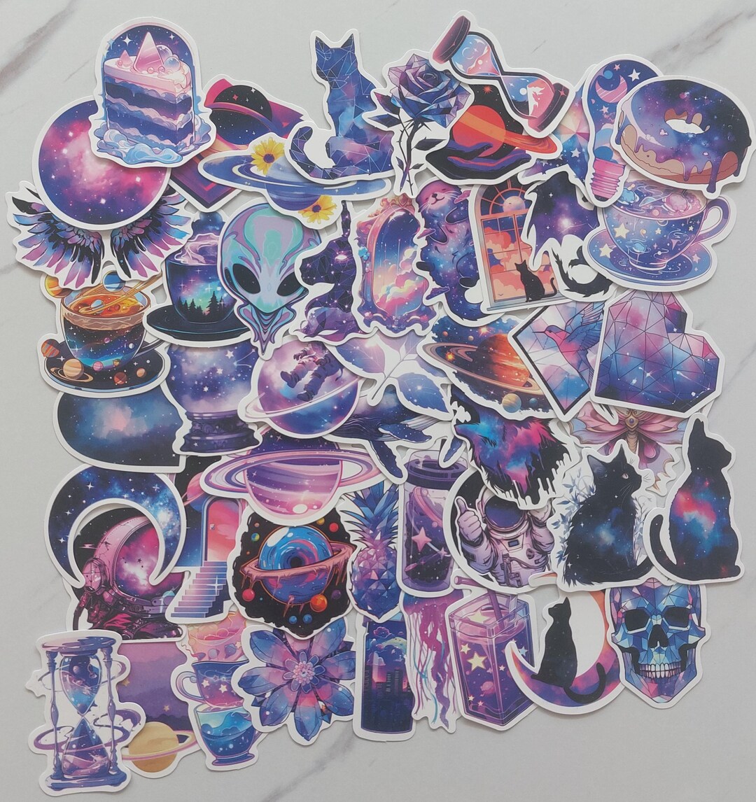 Sticker Set Futuristic Stickers Purple Space Universe Pink Scrap ...