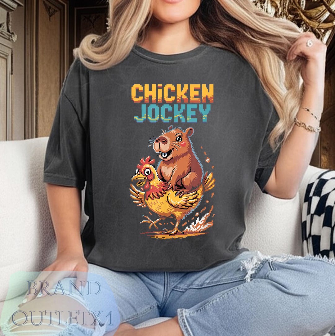 Chicken Jockey Capybara Lovers Pixel Art Gamer Funny T-shirt, Unisex T ...