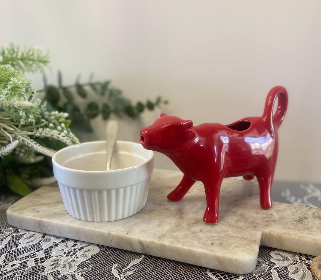 Red Cow Creamer and Open White Sugar Bowl, Farmhouse Decor, Cottage ...
