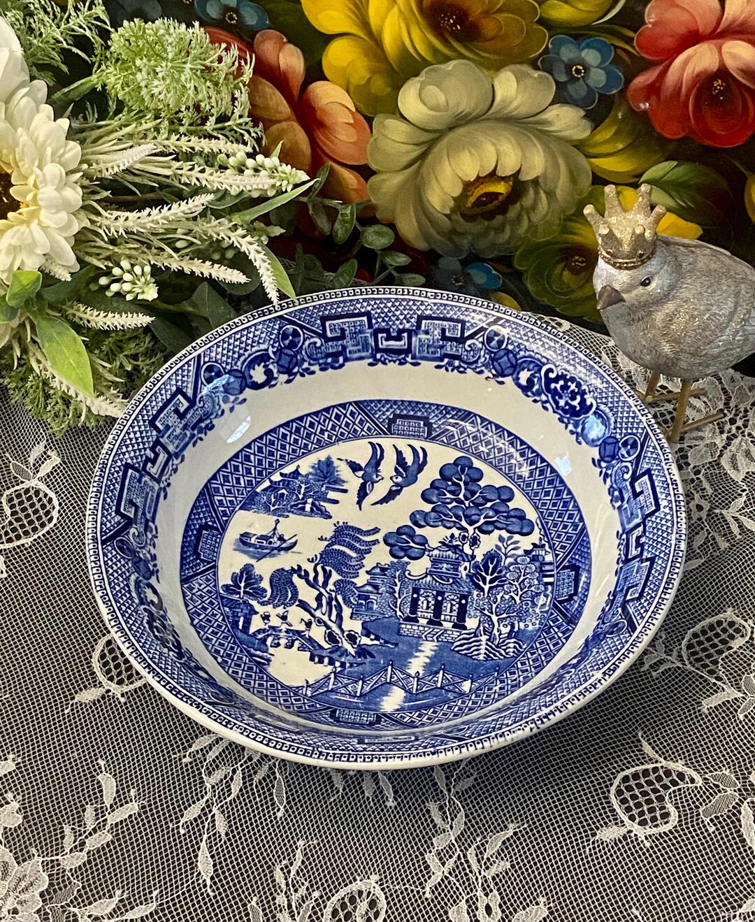 Vintage Blue Willow Transferware Bowl: English Chinoiserie Serveware - Etsy