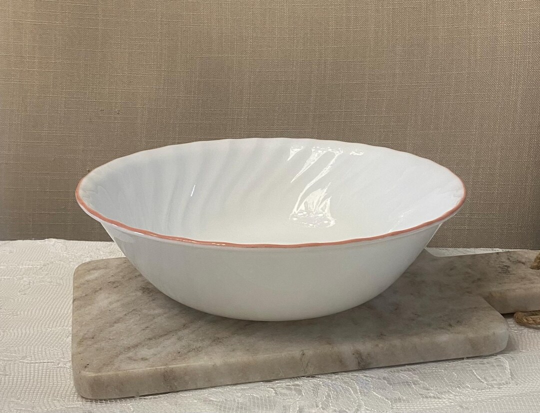 Corelle Elegant Rose Serve Bowl: Pink Trim, Scalloped Edge - Etsy