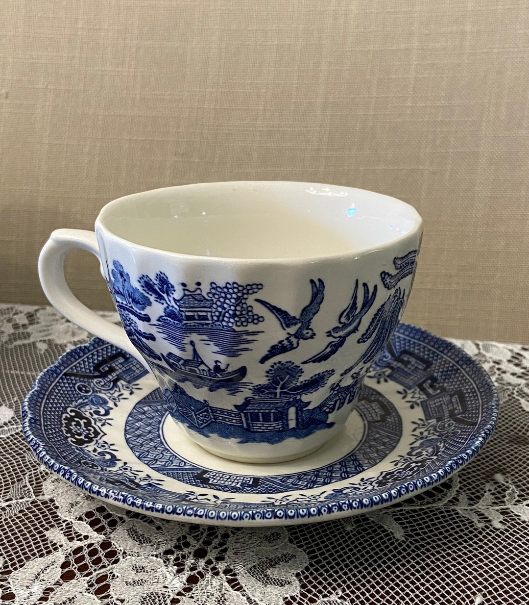Royal Wessex Blue Willow Teacup and Saucer - Swirl Cup - Made in ...