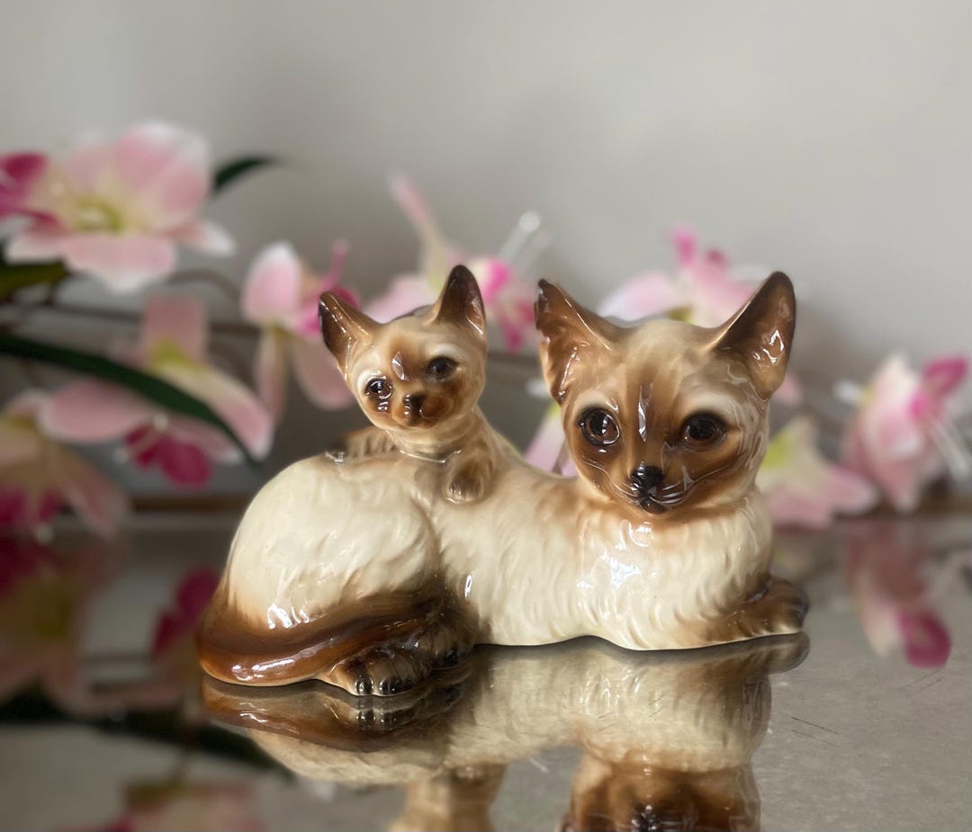Vintage Bone China SIAMESE Cat and Kitten Figurine in Excellent ...