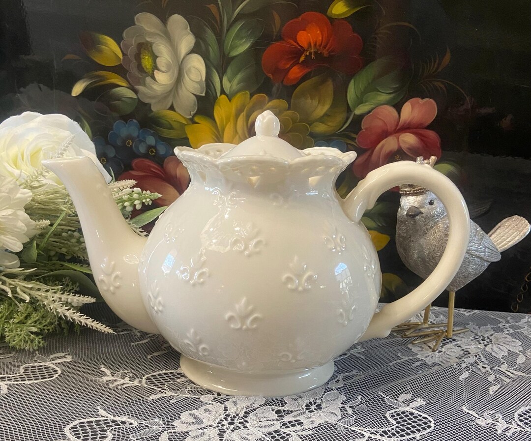 Skye Mcghie Cream Lace Teapot: Fine Porcelain 5-cup, Never Used - Etsy