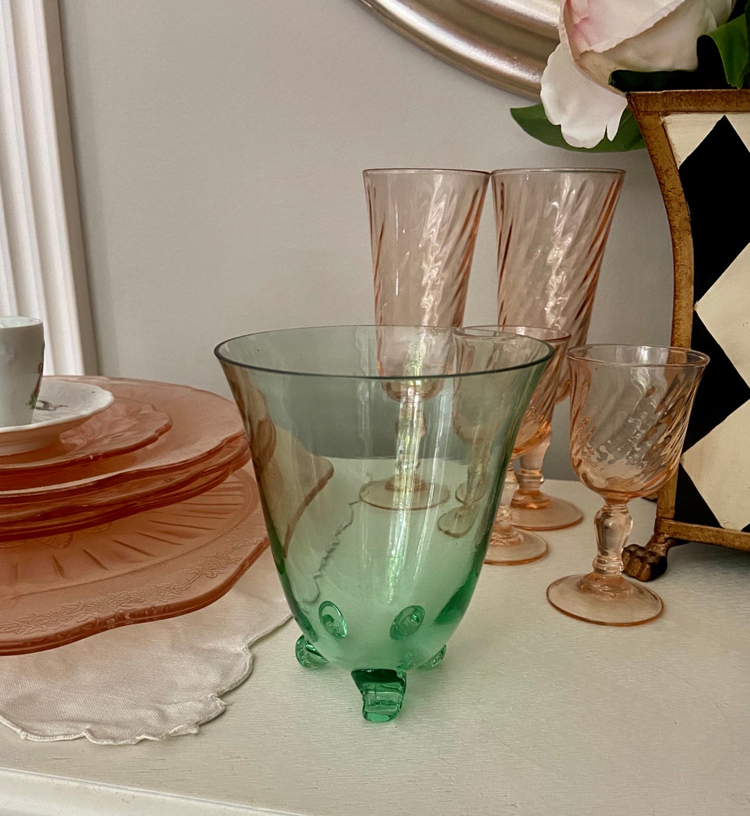 Depression Glass Green Mayonnaise Jar , Delicate Glass, 3 Footed Serve ...