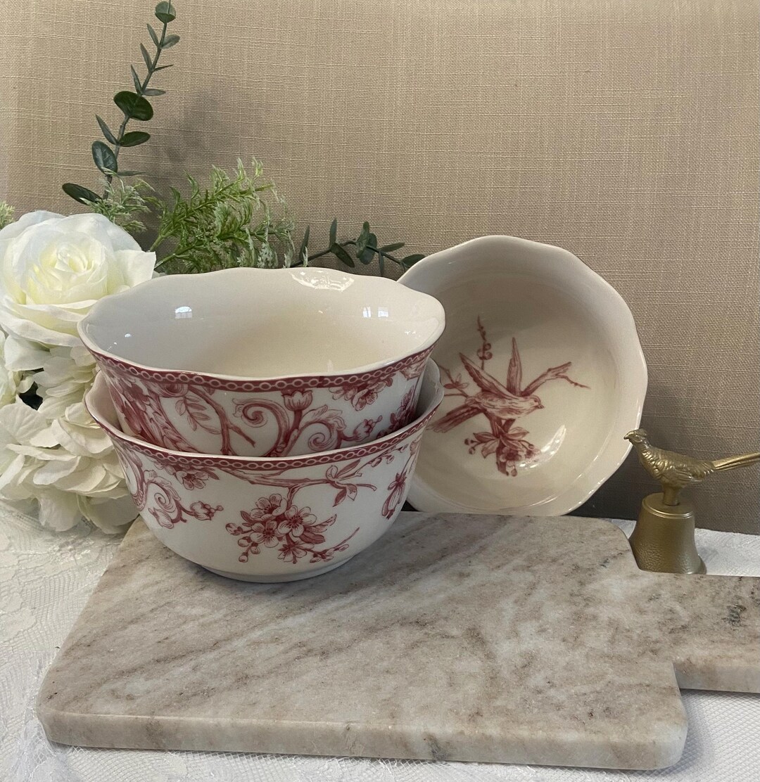 Lot of 3, ADELAIDE Maroon, by 222 Fifth, Fine China Bowls in Excellent ...