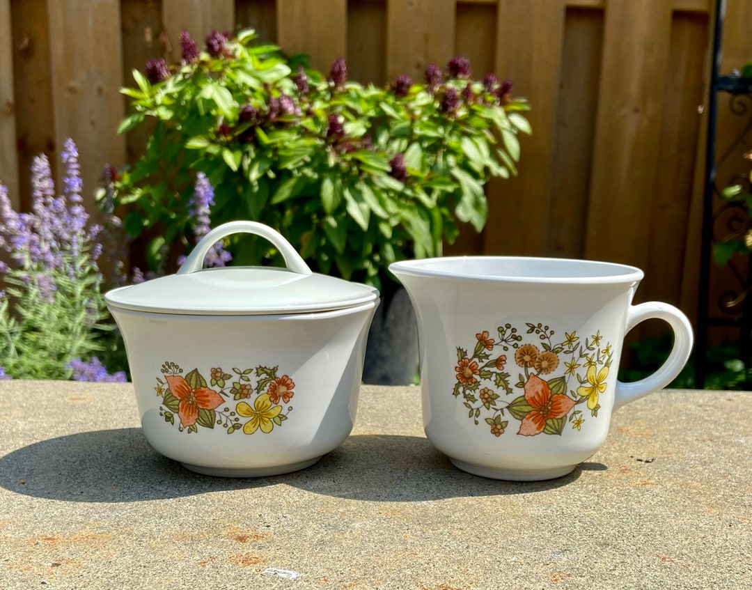 VERY RARE, Corelle by Corning, Indian Summer, Cream and Lidded Sugar in ...