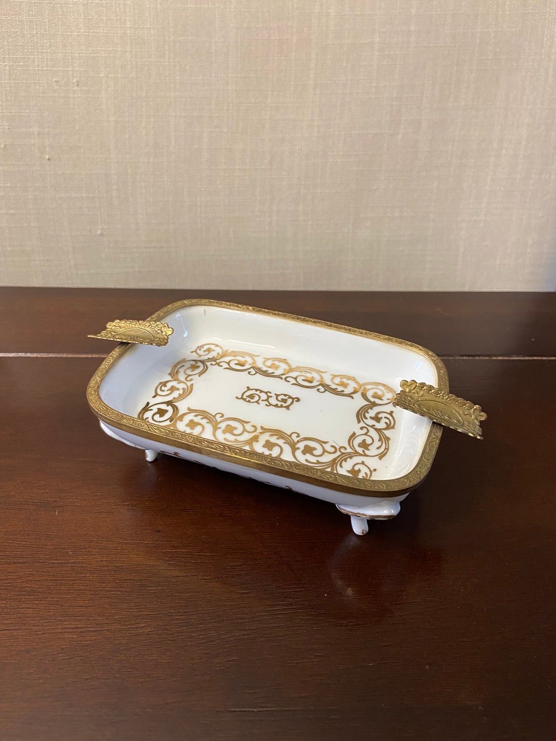 Vintage ISCO Japan White Porcelain Footed Ashtray With Metal Edge and 2 ...