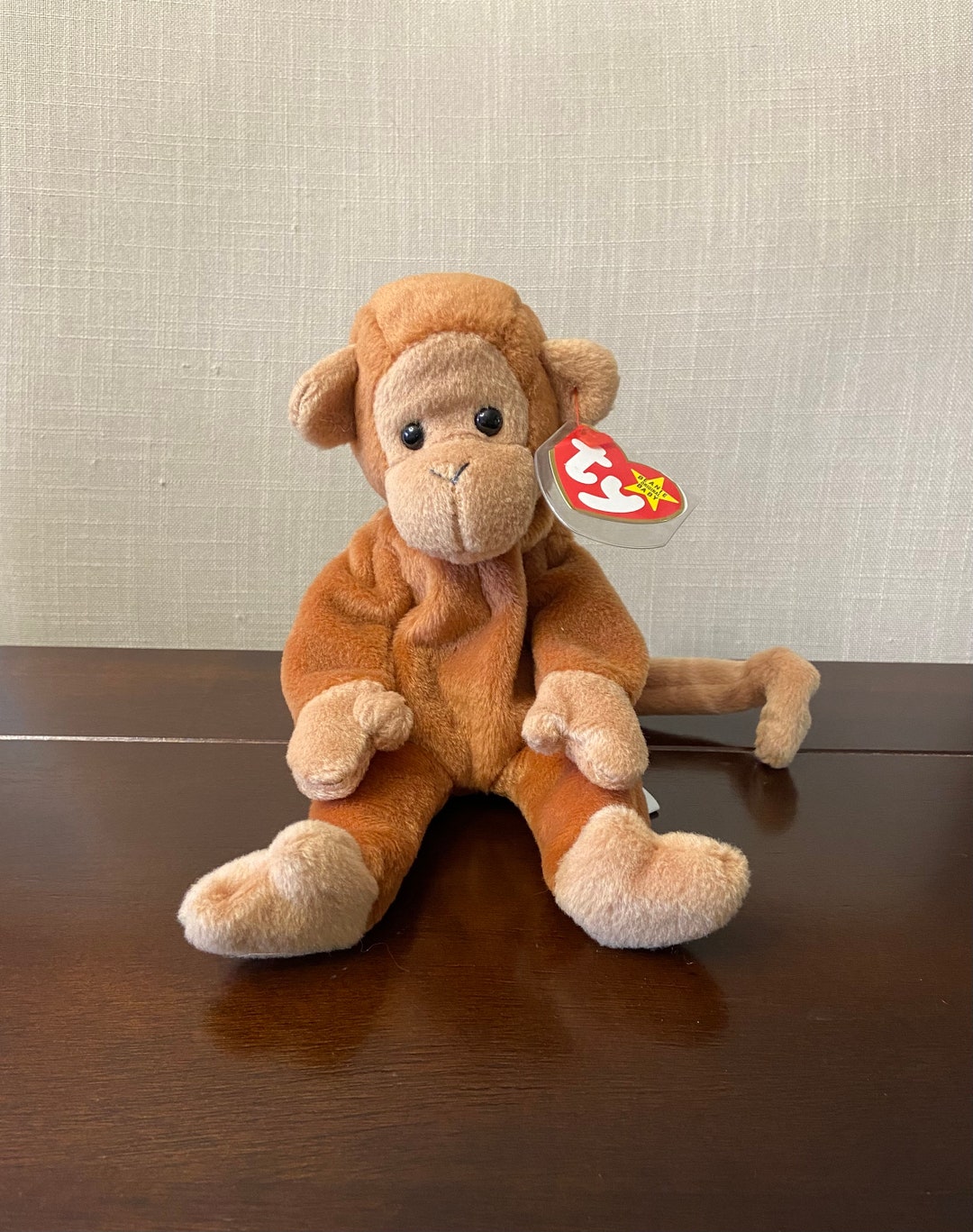 1995 Ty Beanie Baby Original BONGO the Monkey With Heart Tag in Plastic ...